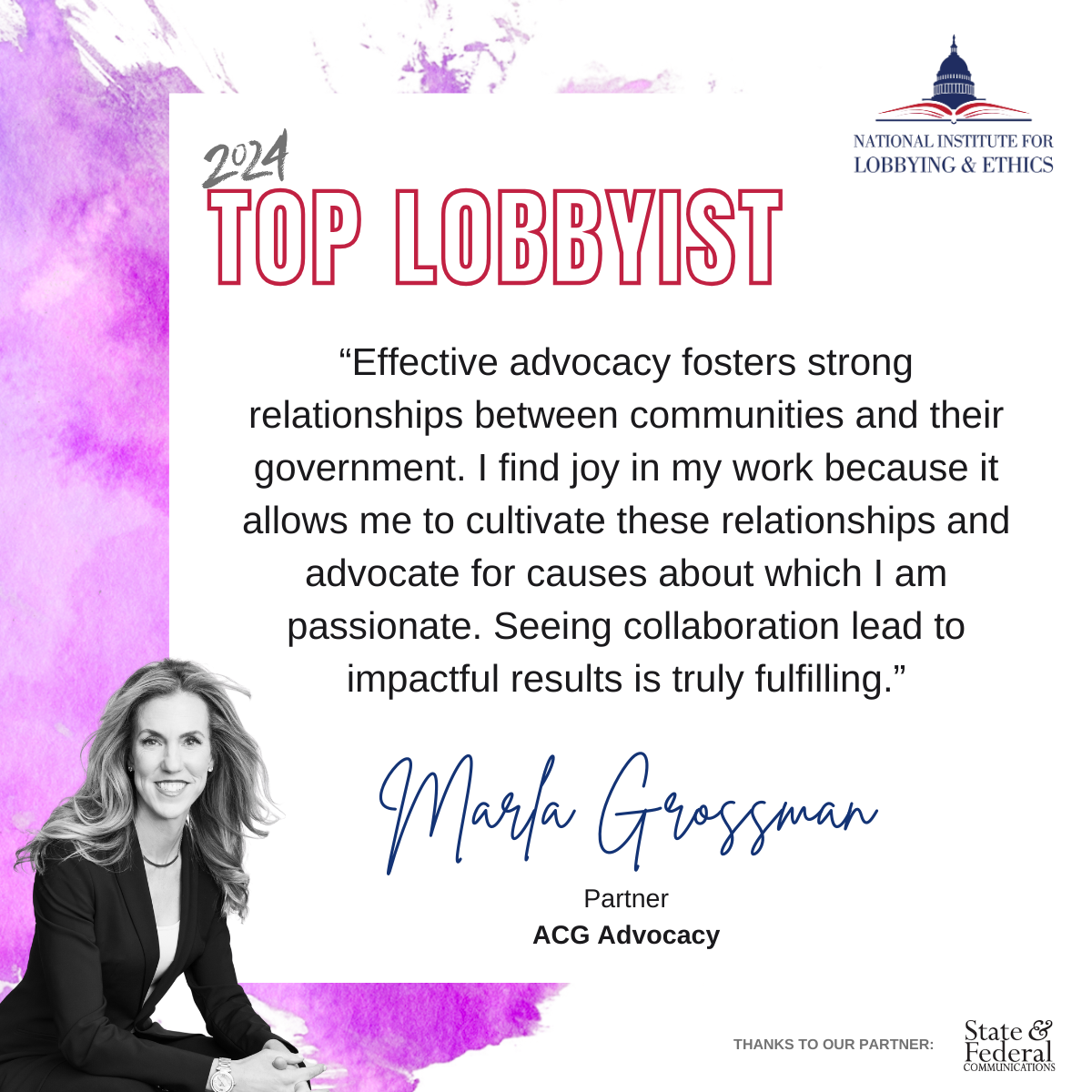 Marla Grossman named a 2024 "Top Lobbyist" | ACG Advocacy